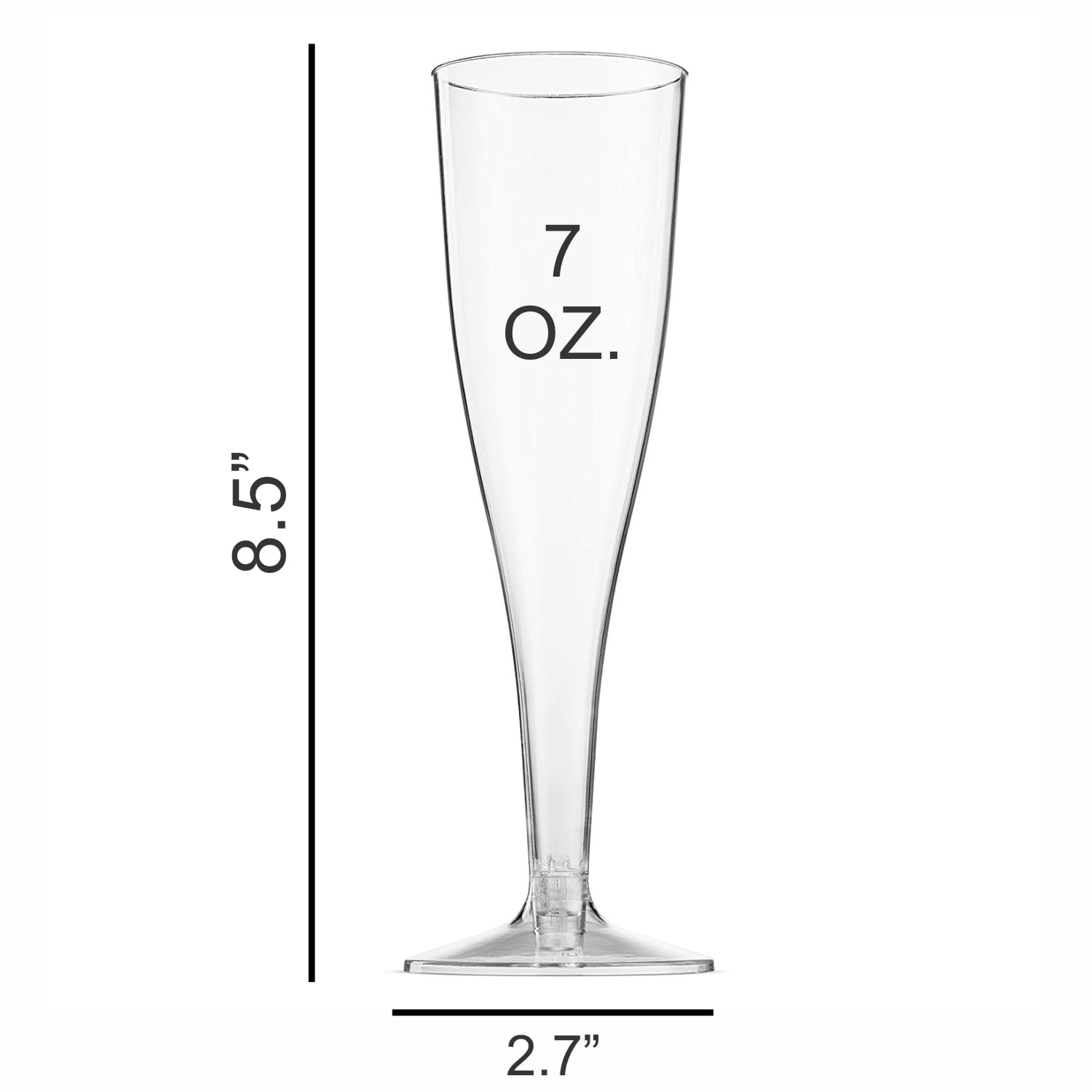 BloominGoods Plastic Champagne Glasses, 50-Pack Disposable or Reusable Large Champagne Flutes, 7 oz