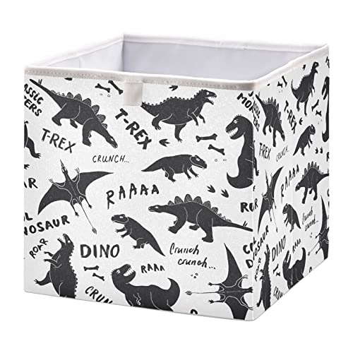 CaTaKu Cute Dinosaurs Black Storage Bins 11 Inch Fabric Storage Baskets for Shelves Foldable Storage Baskets for Organizing Decorative Large Closet Organizers Cubes
