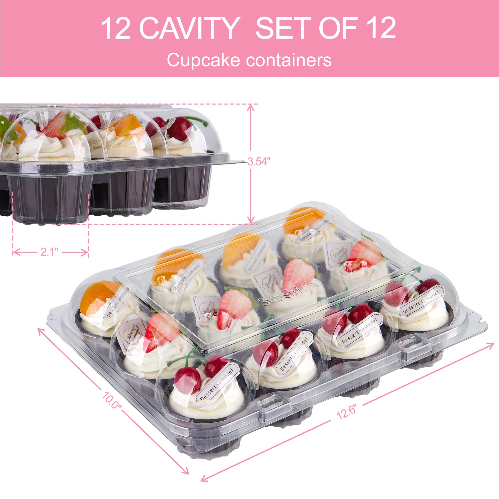 AUKUS Cupcake Containers 12 count, Cupcake Boxes 12 Count, Deep Dome, Stackable & Disposable (Pack of 12)
