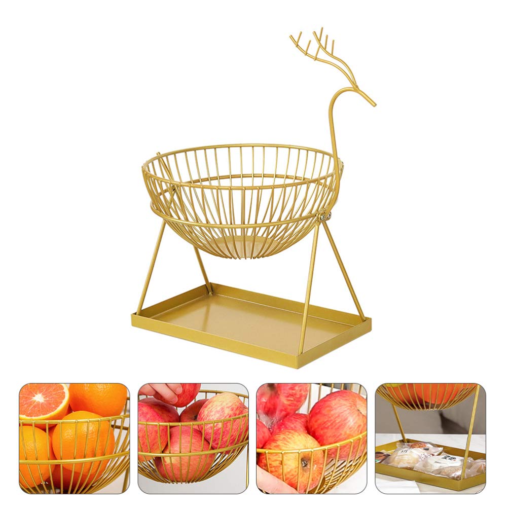BESPORTBLE 1pc Deer Double Layer Fruit Basket Fruit Serving Basket Dry Fruit Holder Thank You Bags Wire Fruit Basket Fruits Metal Baskets Tabletop Decor Iron Household Fruit Dish