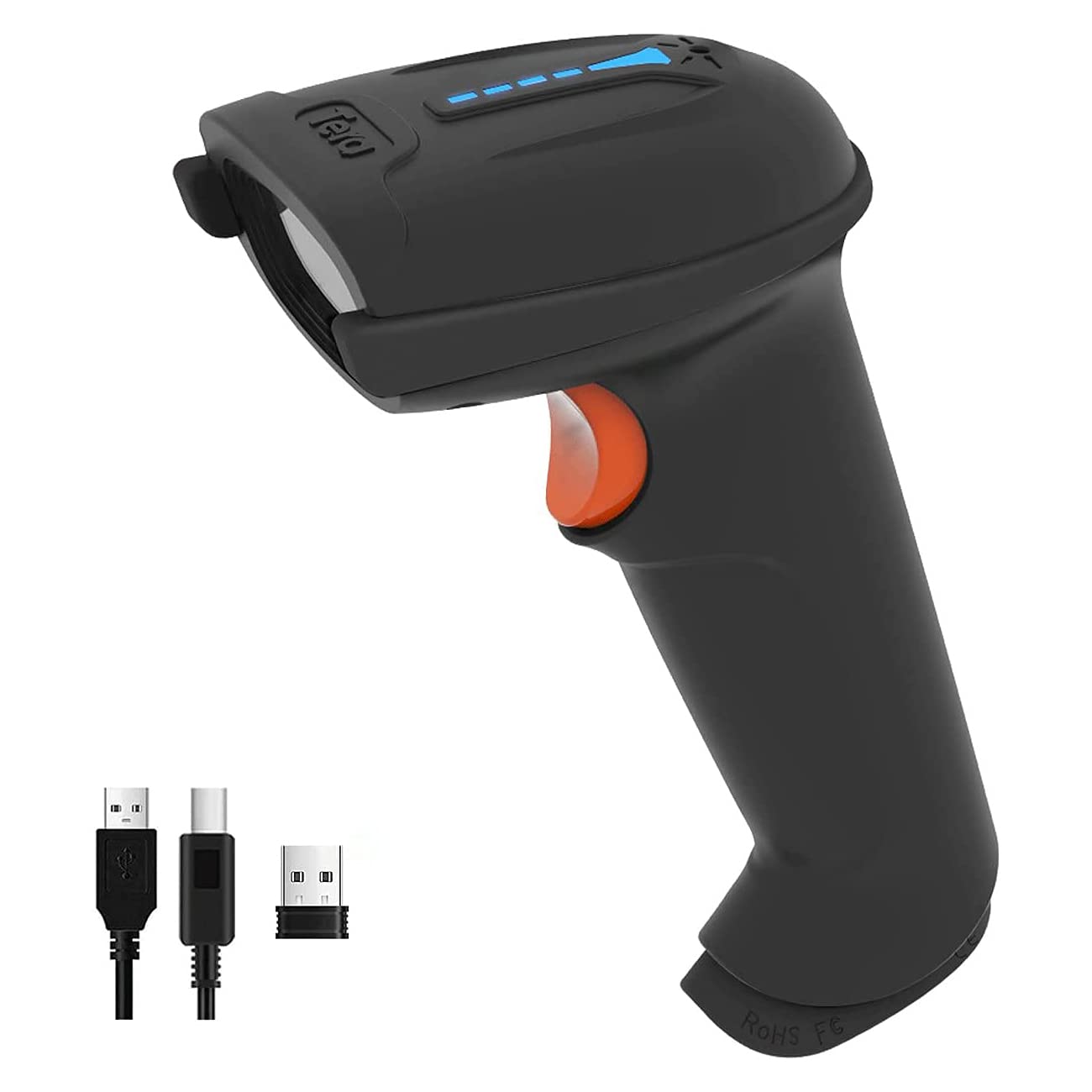 Tera Barcode Scanner Wireless Versatile 2-in-1 (2.4Ghz Wireless+USB 2.0 Wired) with Battery Level Indicator, 328 Feet Transmission Distance Rechargeable 1D Laser Bar Code Reader Handheld 5100E Black