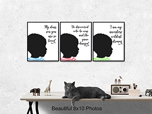 Black African American Boys Bedroom Wall Art - Son Gifts for Boys Room Decor - Inspirational Quotes - Motivational Educational Little Boys, Toddler Boys, Baby Boy, Nursery, Kids Room Decorations Set