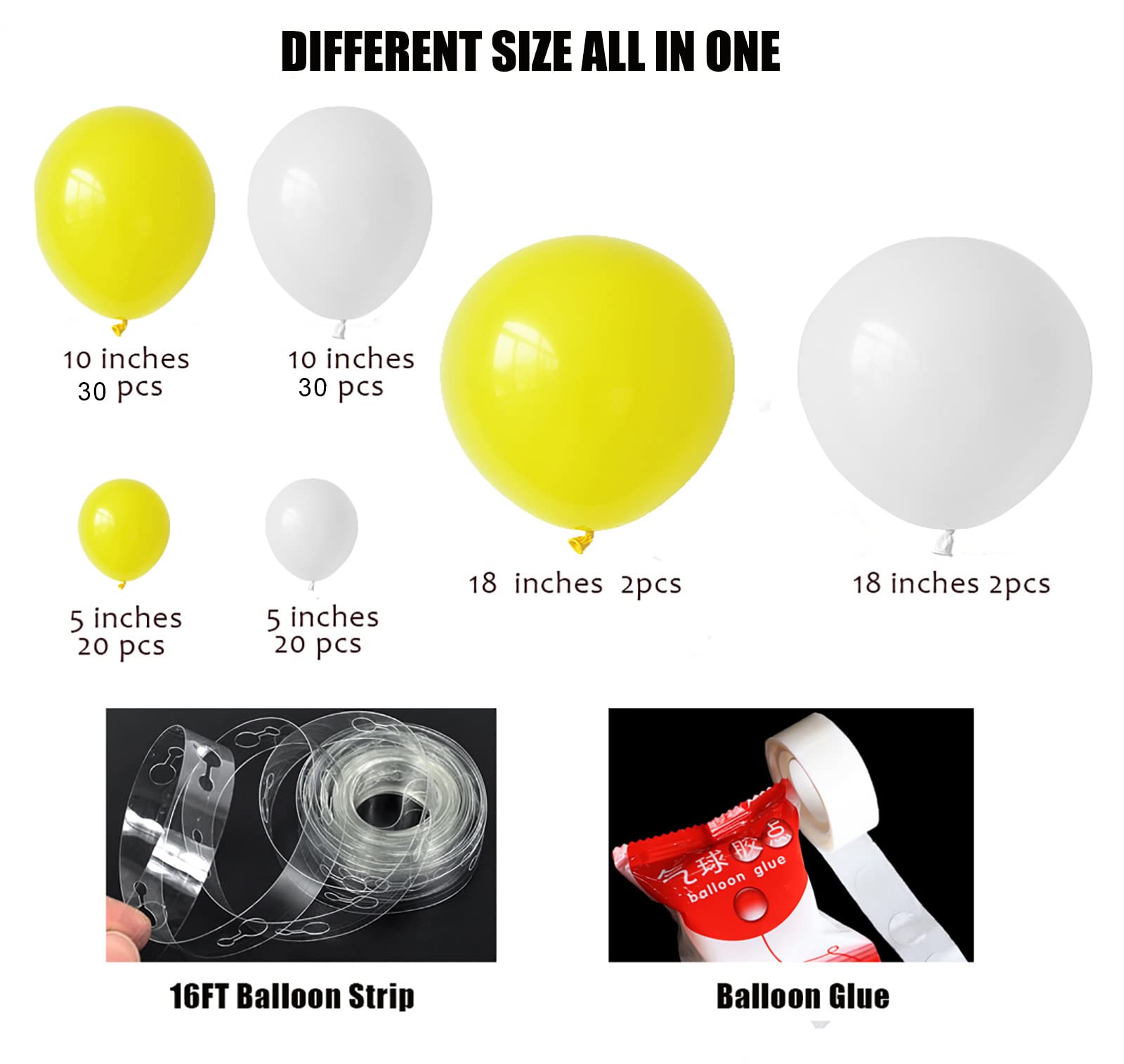Beaumode DIY Yellow And White Balloon Garland Arch kit for 1st birthday Sunshine Lemon honeybee Popcorn Baby Shower Bridal Shower Party Backdrop Decoration (Yellow White)