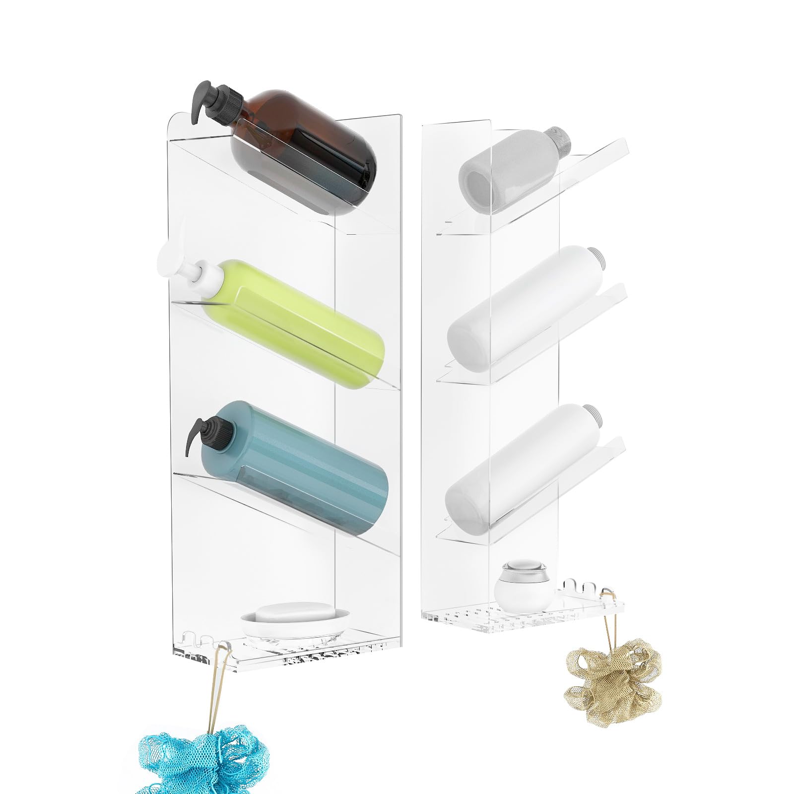 VEOFEMLEA Acrylic Shower Caddy Bathroom Organizer, Wall Mounted Clear Shampoo Holder, Shower Organizer, No Drilling and Rustproof(2 pack)