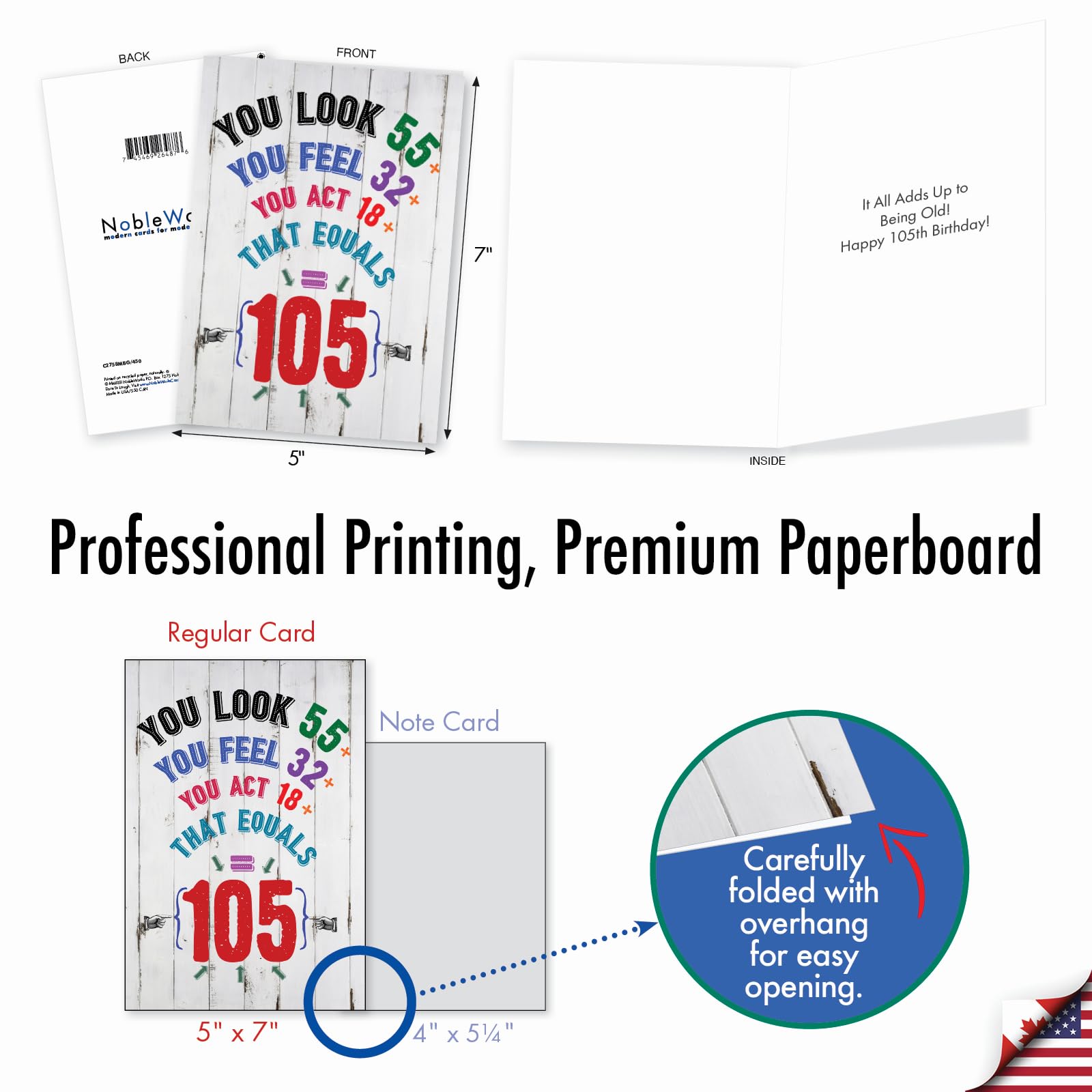 NobleWorks - Milestone Birthday Greeting Card with Envelope (4.63 x 6.75 Inch) - Age Equation-105 C2758MBG