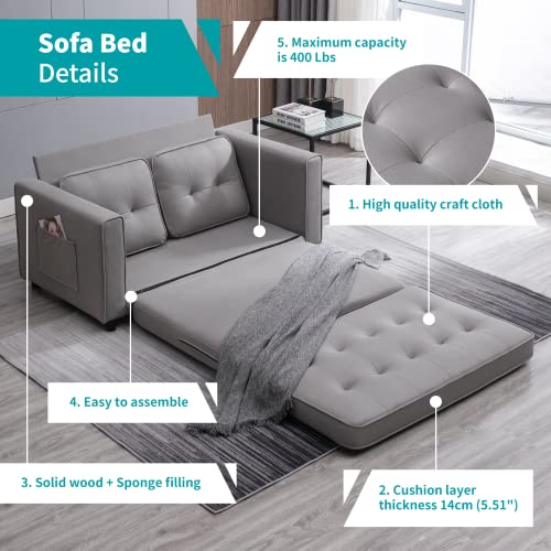 BALUS Convertible 3-in-1 Folding Sofa Bed, Loveseat Sleeper Cot, 84" Tri-Fold Multi-Function Modern Breathable Couch, Folding Mattress for Guests, Futon for Living Room, Floor Sofa Bed(Light Grey)