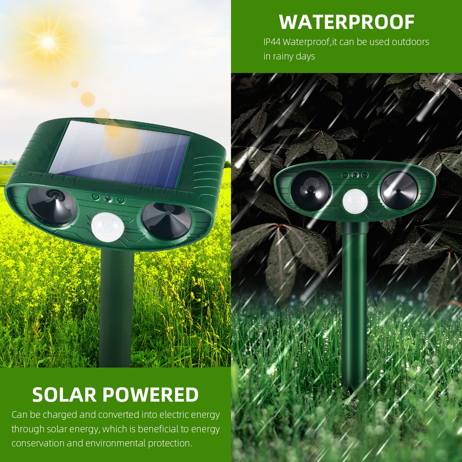 Jahy2Tech Solar Ultrasonic Animal Repellent Outdoor Cat Repellent Deer Repellent with PIR Motion Detection Squirrel Repellent Rabbit Repellent Keep Animals Rat Fox Skunk Dog Away Lawn Garden, 2 Pack