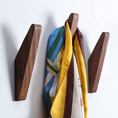 COCOYA 4Pack Wood Hooks Wall Mounted, Minimalist Easy Install Natural Real Walnut Cute Mid Century Modern Simple Rustic Home Foyer Entryway Decor, for Hanging Hat Cap Backpack Bag Coat Towel Clothes