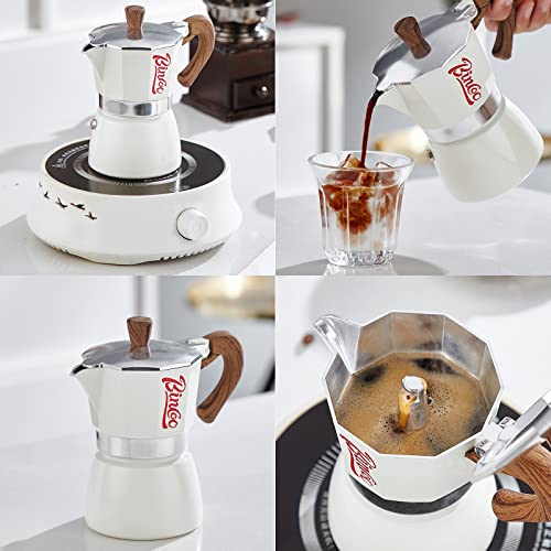 Bincoo 300ML Moka Pot Espresso Maker,Aluminum Moka Pot 6 Espresso Cups,Stovetop Italian Coffee Maker for Mocha Cappuccinos,Lattes(Off-white)