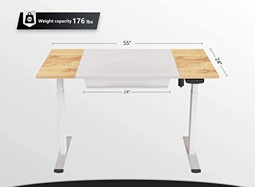 BANTI Height Adjustable Electric Standing Desk, 55 x 24 Inches Stand Up Desk with Pencil Holder, Sit Stand Desk with Light Rustic and White Top and White Frame, (B-SDE-55LW-S)