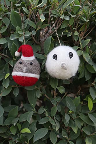 De Kulture Handmade Premium Wool Felt Robin Bird and Owl Bauble Eco Friendly Needle Felted Christmas Xmas Tree Decoration Stuffed Ornament for Home Office Party Holiday Décor, (Set of 2)