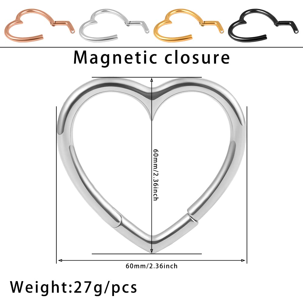 Atomhole 2PCS Ear Weights Hypoallergenic Heart Ear Hangers for Stretched Ear Gauges Plugs,316 Stainless Steel Body Jewelry Piercing Tunnel Expander (6mm(2G), Black)