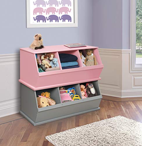 Badger Basket Three Bin Stackable Toy Storage Cubby Organizer - Pink