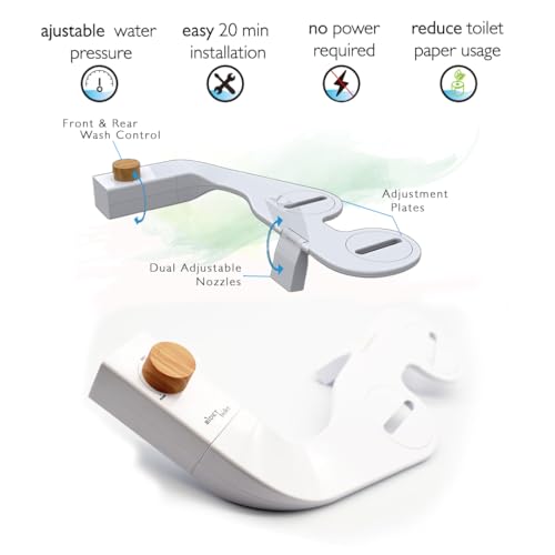 BIDETbidet Left/Right Reversible FRESH WATER Non-Electric Ultra-Slim Toilet Attachment, Ability to SWITCH between Right/Left Hand Side Control with Dual Nozzle Hinged Design, Hassle-Free Installation