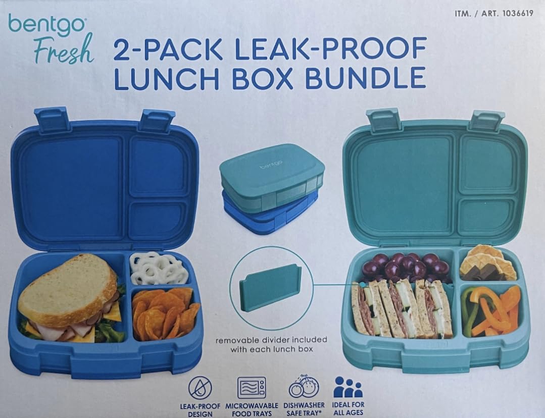 Bentgo Fresh (Blue/Green 2 PACK) - New & Improved Leak-Proof, Versatile 4-Compartment Bento-Style Lunch Box