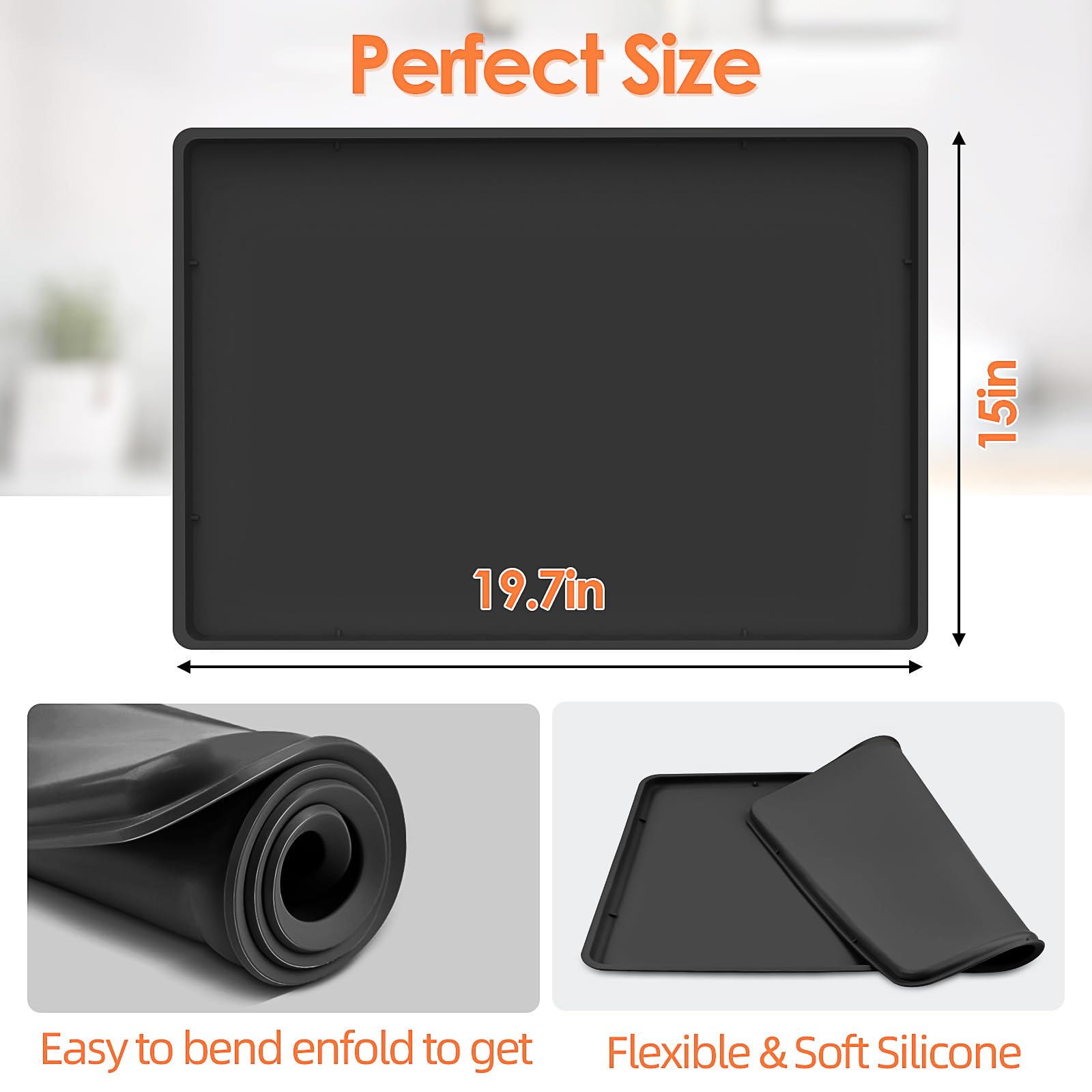 TOHONFOO Silicone Coffee Maker Mat with Lip, 19.7'' x 15'' Heavy Duty Coffee Maker Mat for Countertops, Coffee Tray Fit Under Coffee Maker Appliance Automatic Machines Espresso Accessory, Black