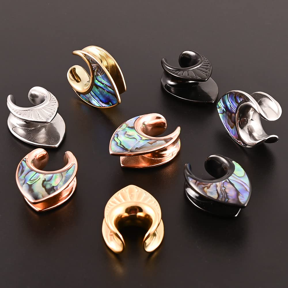 Atomhole (0g-1" Conch Shell Saddle Ear Plugs Tunnels 316 Stainless Steel Ear Gauges Hypoallergenic Earrings Expander Body Piercing Jewelry 2PCS (12mm(1/2"), Black)