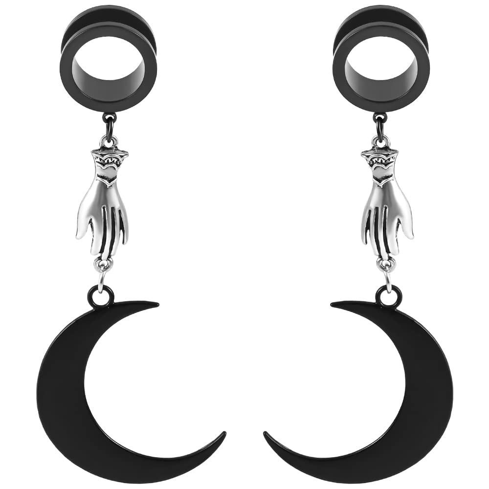 Atomhole 2PCS Ear Gauges Fashion Moon Dangle Ear Plugs Tunnels Hypoallergenic Stainless Steel 0g 2g Ear hangers Expander Stretchers Piercing Body Jewelry