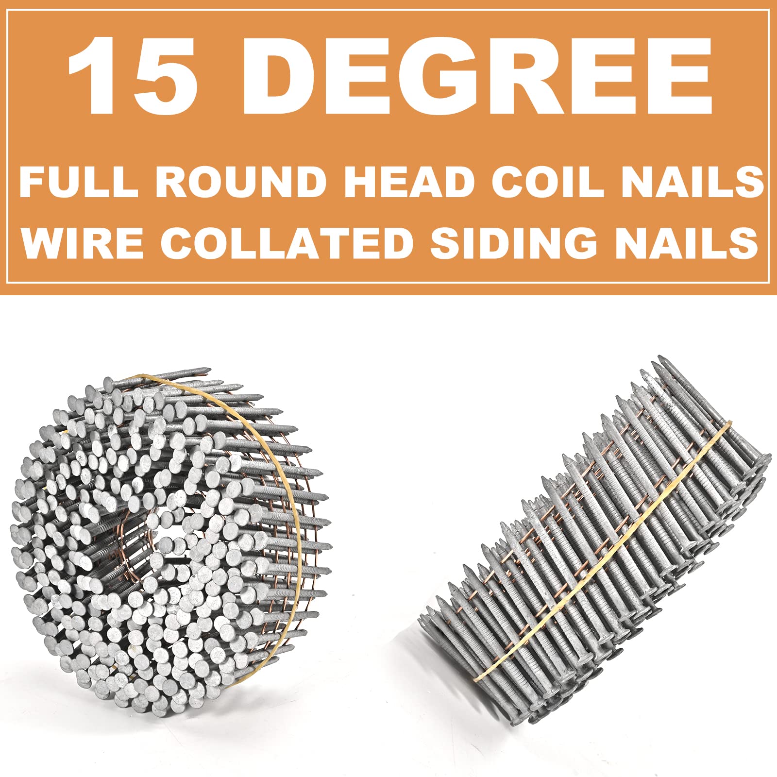 BHTOP 3600 Count Siding Nails, 15-Degree 1-3/4 Inch *.092 Wire Collated Coil Ring Shank Nails, Full Round Head Hot-Dipped Galvanized Siding Nailer Attachment Replacement Parts