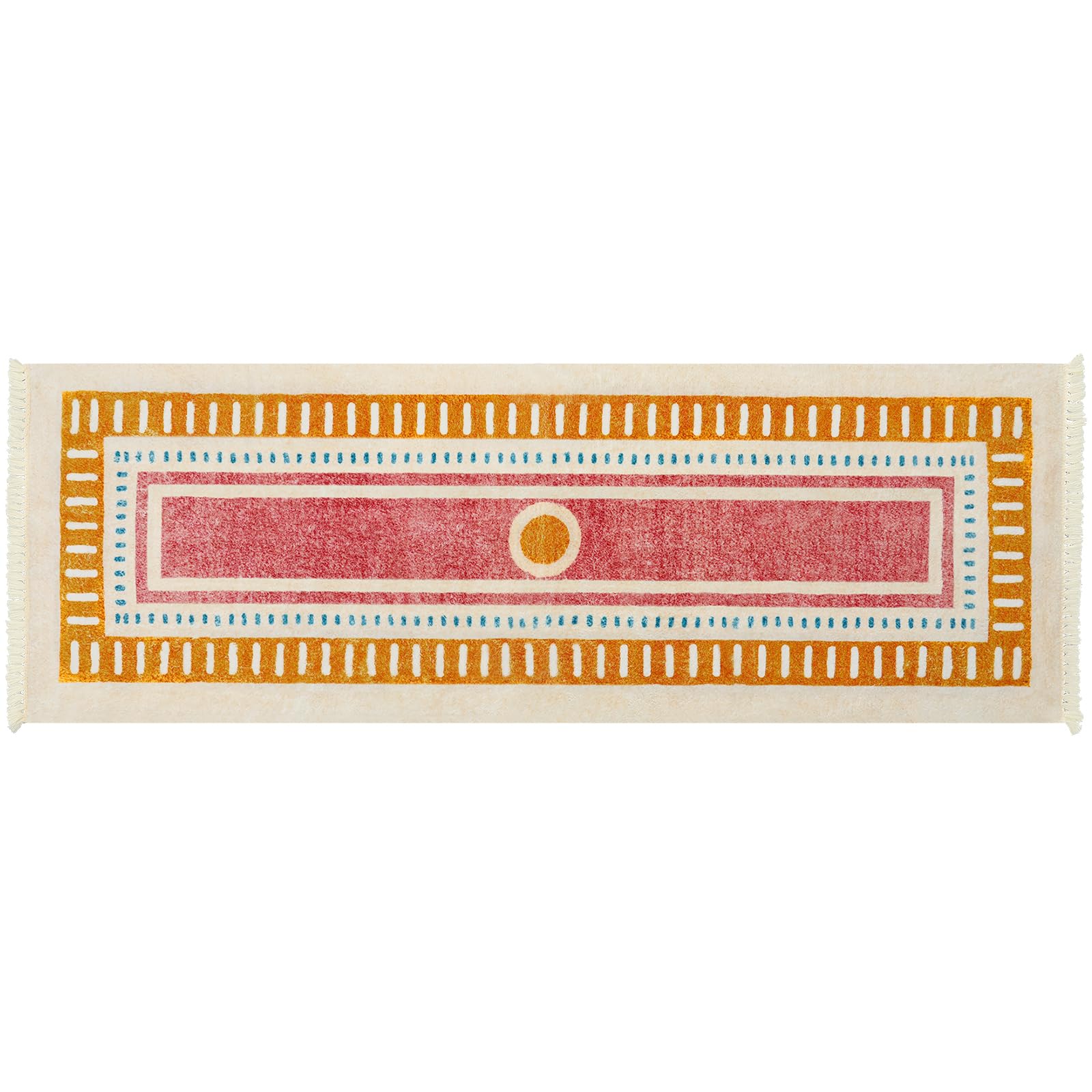 Lukinbox Boho Bathroom Runner Rugs with Fringes, 2x6 Sun Washable Hallway Runner Rug, Extra Long Soft Non-Slip Orange Rainbow Area Rug for Kitchen Laundry Room Entryway