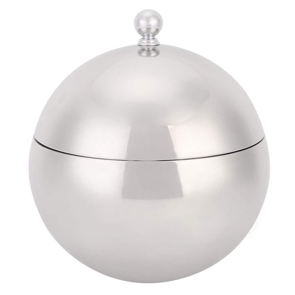 AUNMAS Double-Wall Stainless Steel Insulated Ice Bucket with Lid, 2 L, Spherical, Silver, Keeps Ice Cold & Dry for Home Bar, Chilling Beer Champagne and Wine