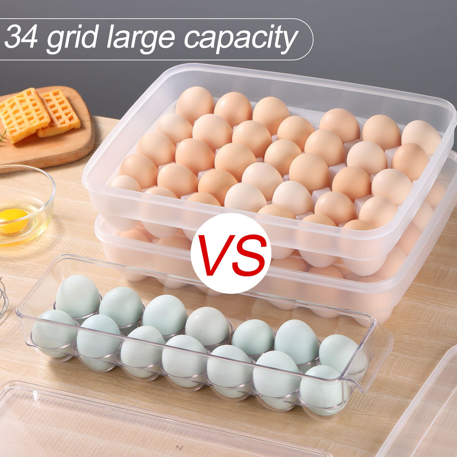 BEVOVBE Egg Holder For Refrigerator,Egg Storage Container Cartons Plastic Fridge Organizer Bins,Kitchen Freezer Deviled Egg Tray Containers With Lid Stackable 1pack