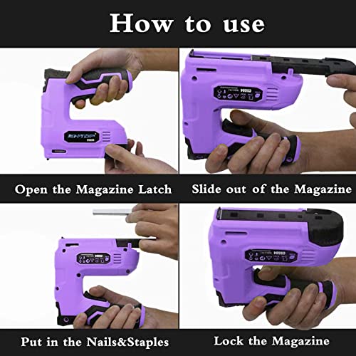 BHTOP Purple Cordless Staple Gun, 4V Power Brad Nailer/Staple Nailer,Electric Staple with Rechargeable USB Charger (Include 1500pcs Staples and 1500pcs Brad Nails)