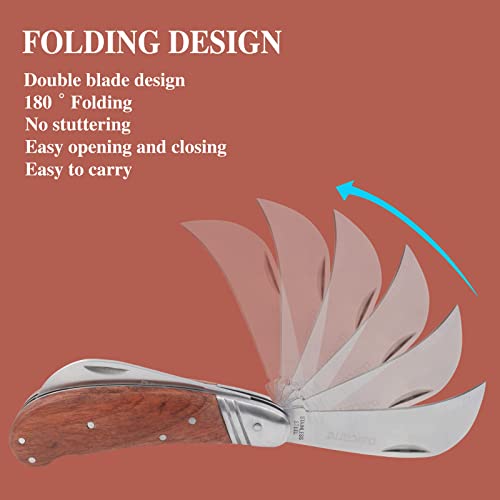 BaiCarre Pruning Knife, Double Blade Grafting Knife, Stainless Steel Garden Budding Knife, Folding Pocket Knife for Grafting Multi Cutting Tool, Weed Bushes Branches Mushroom Diggig Knife