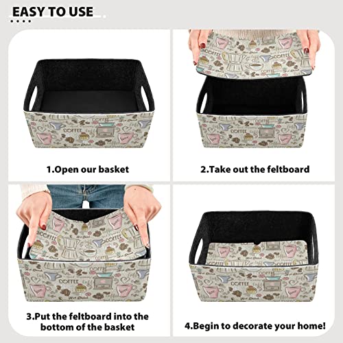 Coffee Maker Storage Basket Felt Storage Bin Collapsible Storage Box Shelves Cloth Baskets Organizer for Kids Bedroom Magazine