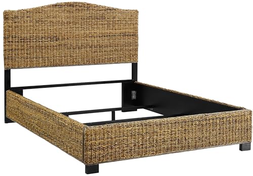 Crosley Furniture Serena Platform Bed, Handwoven Natural Fiber Rattan Headboard and Footboard Set, Banana Leaf, King