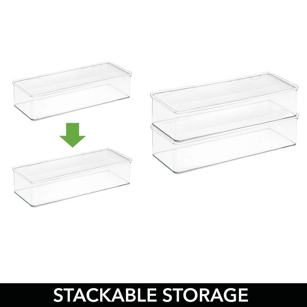 mDesign Long Plastic Cosmetic Storage Organizer Box Containers with Hinged Lid for Bedroom, Bathroom, and Vanity Shelf or Cabinet, Holds Masks, Palettes, Lotion, Astringents, or Nail Polish - Clear