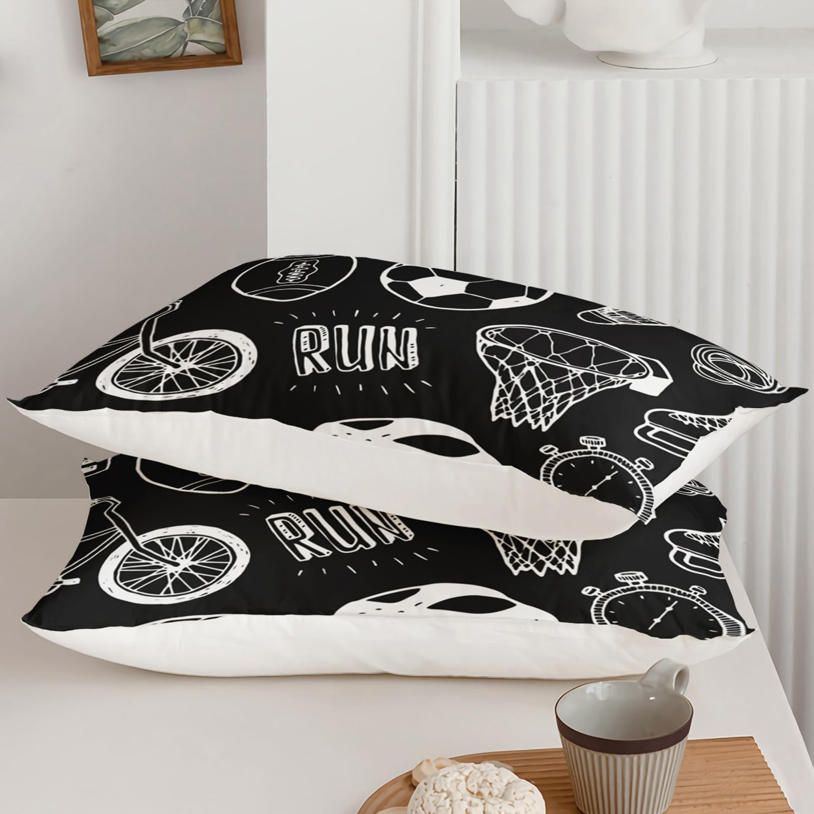 BSNTHO Sports Sheet Set Full Size 4 Piece, Boy Sheets for Girls Boys Kids Teens with 2 Pillowcases and 16" Deep Pocket, Hand-Drawn Style Bedding Set Microfiber Ultra Soft Skin Friendly