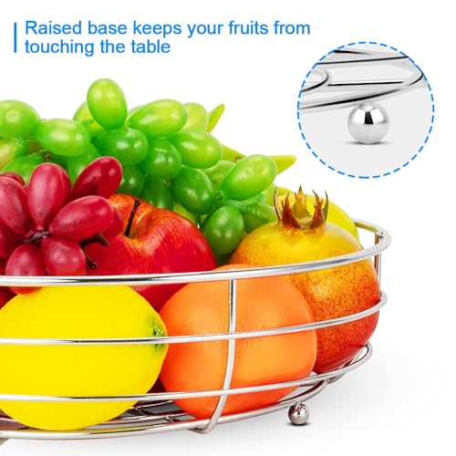 Bextsrack 2-Tier Countertop Fruit Basket Bowl with Banana Hanger, Metal Wire Fruits Stand Holder Storage Organizer for Kitchen, Silver