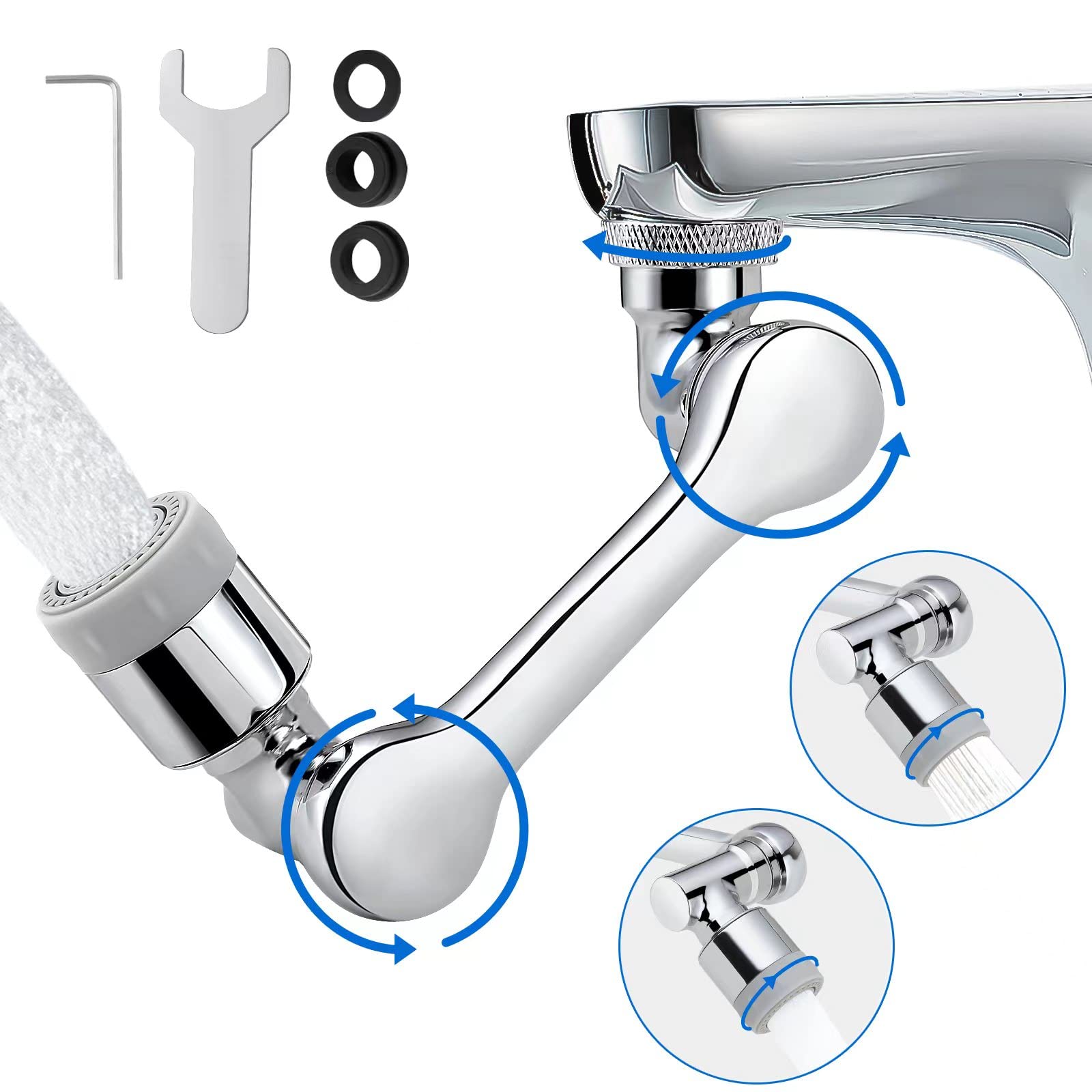 BaoTom Faucet Extender for Bathroom Sink, Universal 1080° Robotic Arm Swivel Faucet Aerator, Brass Sink Faucet Attachment with 2 Water Outlet Modes, for Kitchen & Bath Faucet Parts Replacement