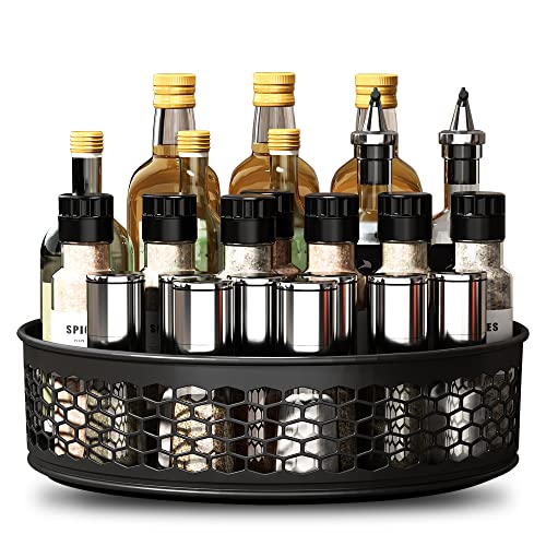 ATsense Lazy Susan Organizer, 10 Inch Lazy Susan Turntable for Cabinet Table, Lazy Susan Spice Rack with Non-Slip Pad, Rotating Organizer for Bathroom Refrigerator Kitchen Pantry (Metal, Black)