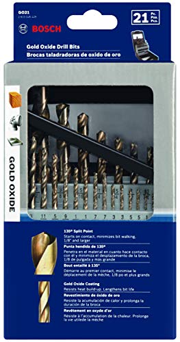 BOSCH GO29 29-Piece Assorted Set Gold Oxide Drill Bits with Included Case Standard Shank Diameters for General Purpose Applications in Wood, Plastic, Light-Gauge Metal