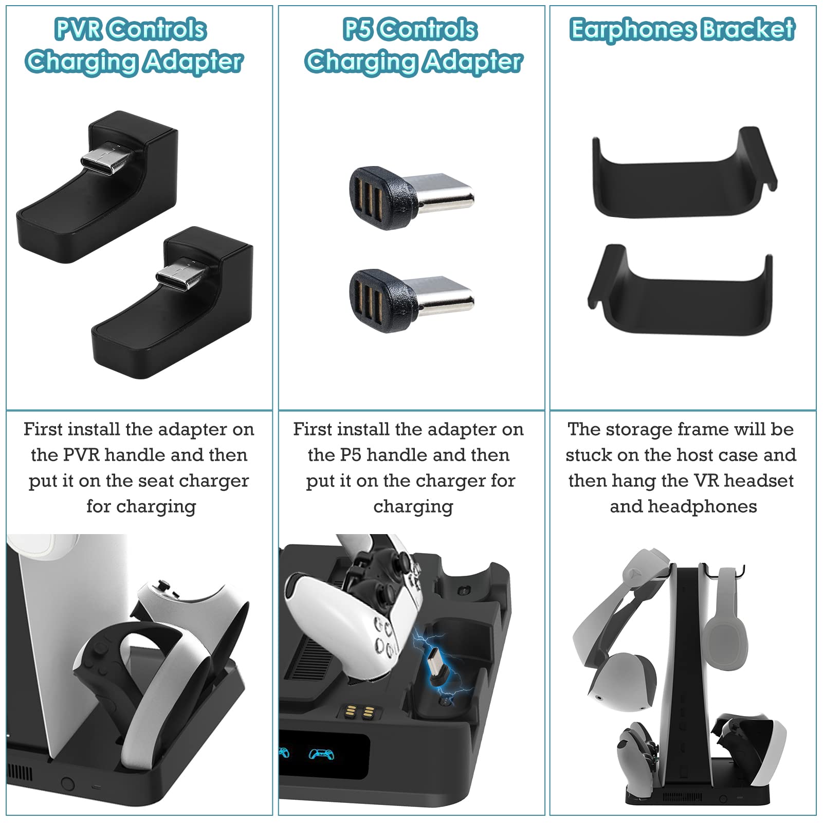 Augot Latest Charging Stand for PS5 and PSVR2 Multi-Functional Vertical Stand with Cooling Fan and Dual Controller Charging Station, Charge, Cool, Showcase and Display Your PS5 PSVR2, Born for Games