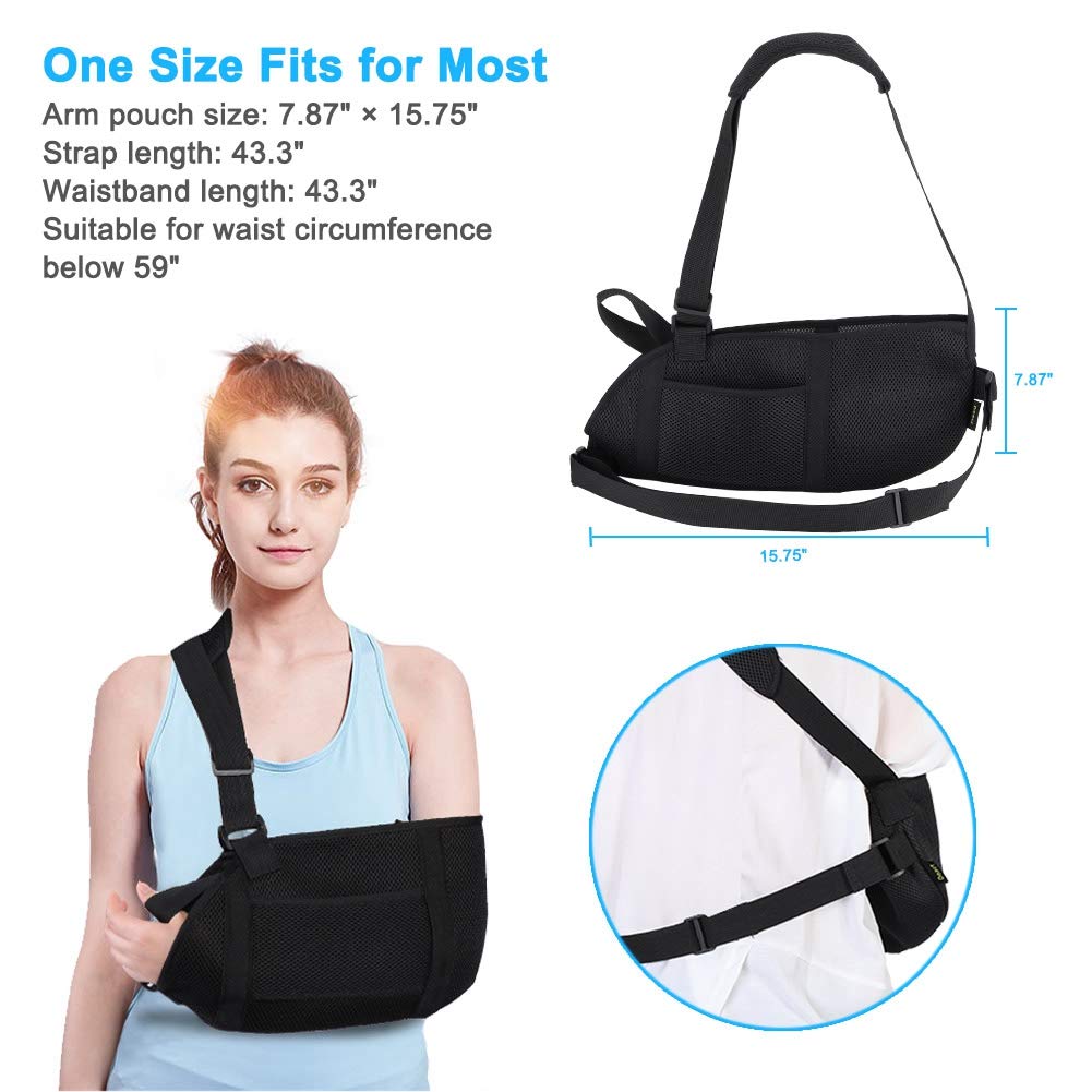 Arm Sling, Arm Support Arm Brace Lightweight Multifunctional with Waist Belt User's Manual for Injury for Left or Right Arm