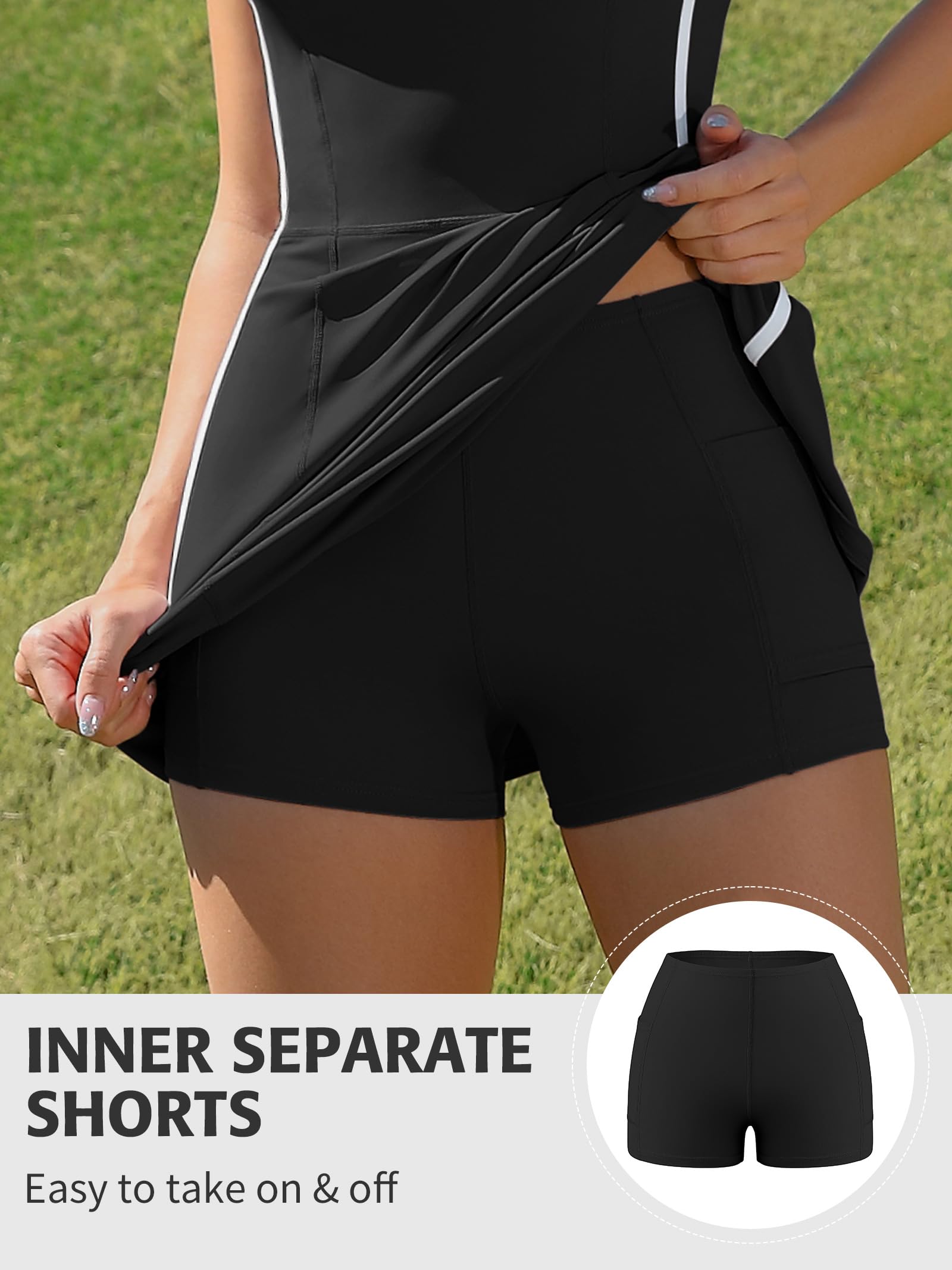 ATTRACO Women Tennis Dress with Shorts Underneath and Bra Athletic Workout Dress Sleeveless for Golf Exercise Red