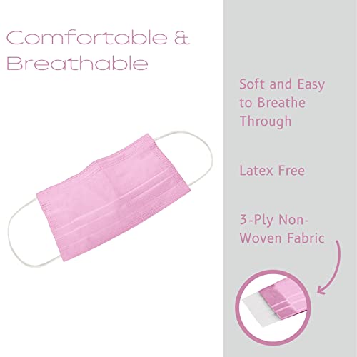 BH Supplies 2400 PCs Bulk Face Mask (48 Packs, 50pcs/Pack), Non Woven Thick 3-Layers Breathable Facial Masks with Adjustable Earloop, Mouth and Nose Cover -Pink