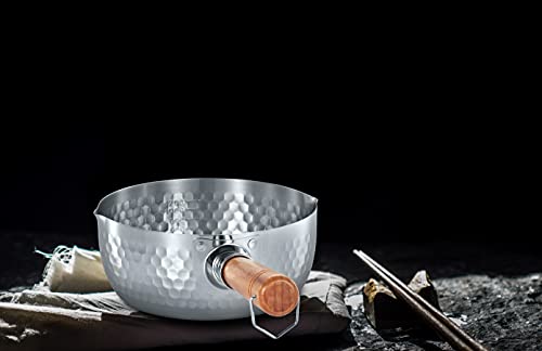 CONCORD 2 Quart Stainless Steel Yukihira Pan. Traditional Japanese Saucepan with Wood Handle. Great for Ramen, Tempura, Milk, etc.