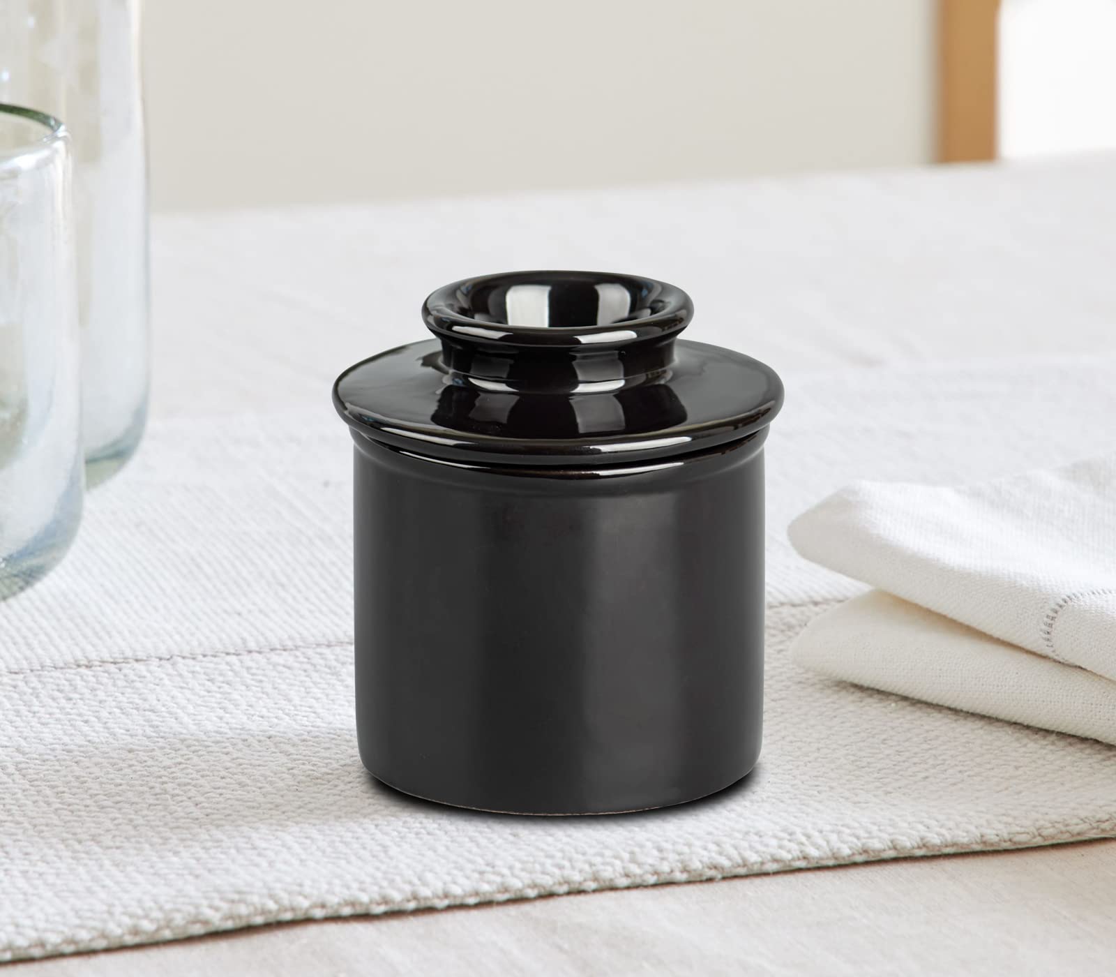 Black Butter Crock With Water Line French Butter Dish Large Butter Keeper Porcelain Butter Cup Campana De Mantequilla