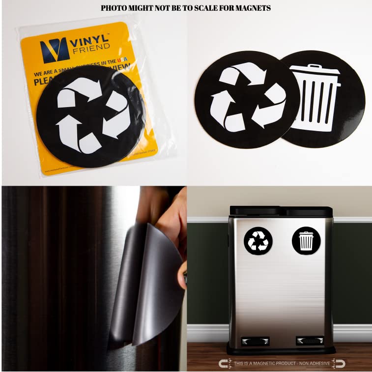Recycle and Trash Magnetic Stickers Logo - for Metal or Plastic Garbage cans, and Bins - Indoor & Outdoor - Laminated and UV Protected Premium Decal 2567 (Black - Magnetic, Medium)