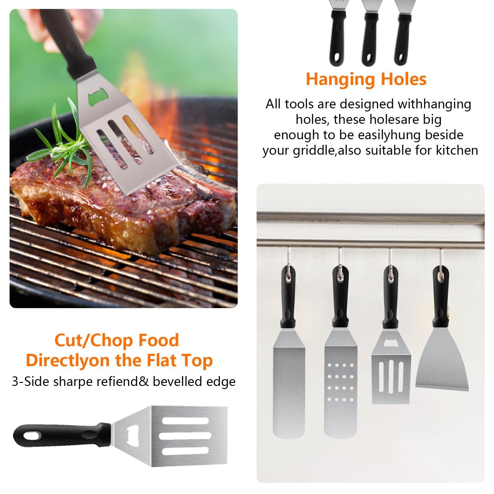 Blackstone Griddle Accessories Kit, Stainless Steel Flat Top Griddle Tools Set for Blackstone and Camp Chef, 8 Pcs Professional Grill Spatula Set, Great for Outdoor BBQ, Teppanyaki and Camping