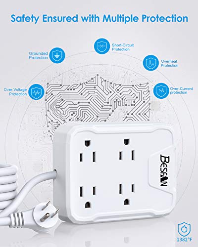 BESFAN Power Delivery Power Strip with USB C (20W), Electrical Outlet Extender with 4 Outlets, 2 USB-A Ports & 1 USB-PD Port, Flat Plug Extension Cord 4.6 Ft for Travel/Home/Office