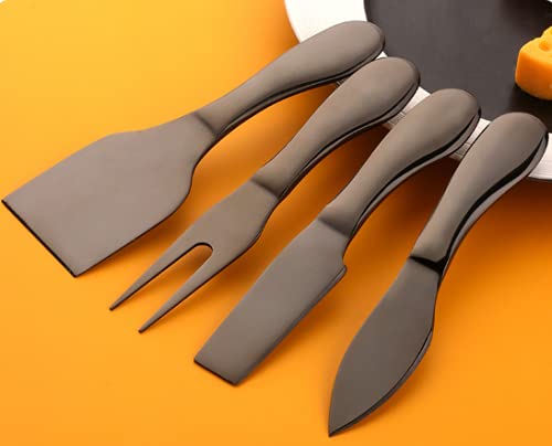 Black Cheese Knives Set 6 Piece Slicer Cutter Fork Spreader Tool Collection Stainless Steel