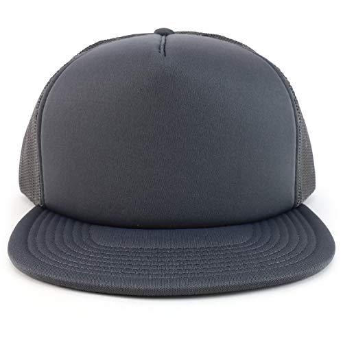 Armycrew Oversized XXL 5 Panel Flat Bill Foam Trucker Mesh Back Baseball Cap - Black - 2XL