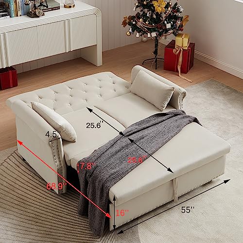 FULife Sleeper Sofa Chair Bed,Convertible Futon Loveseat Sofá Chair 3-in-1,Adjustable Pullout Chaise Lounge Couch Bed 2 Seaters with Adjustable Back for Living Room Apartment Small Space