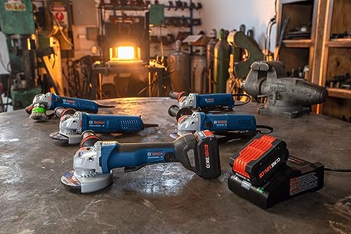 BOSCH GWX18V-50PCB14 18V X-LOCK Brushless Connected-Ready 4-1/2 In. – 5 In. Angle Grinder Kit with (1) CORE18V® 8 Ah High Power Battery,Black