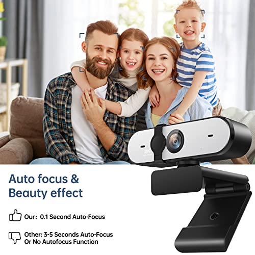 cambase with Microphone Camera for Computer,0.1 Second Auto-Focus,2K Full HD Webcams,Dual Microphone & Cover Web Camera,for YouTube/OBS/Facebook/Gaming/Zoom/Skype/FaceTime/Teams/Twitch/Etc